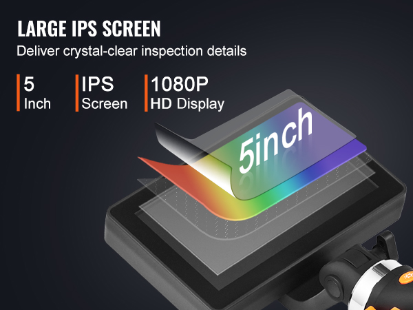 VEVOR Borescope Endoscope Two-Way 180° Articulating 5" IPS 8X Zoom 6.4mm Lens | VEVOR EU