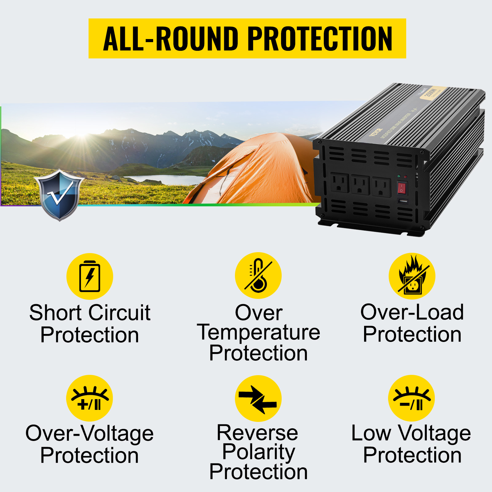 VEVOR Power Inverter, 2500W Modified Sine Wave Inverter, DC 24V to AC ...