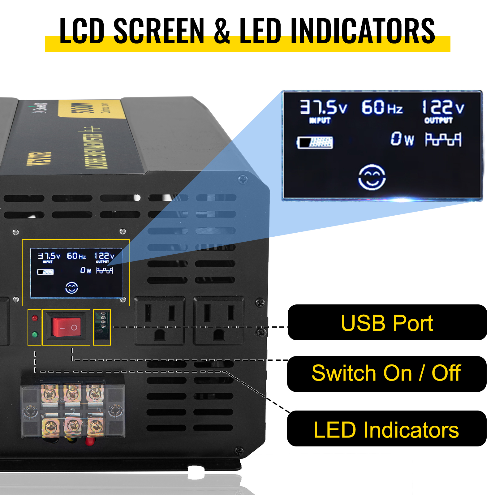 VEVOR Power Inverter, 5000W Modified Sine Wave Inverter, DC 36V to AC ...