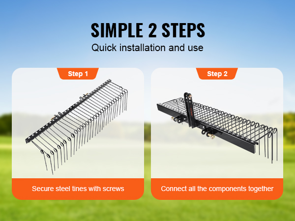 VEVOR Tow Behind Landscape Rake, 60" Tow Dethatcher with 21 Steel Coil ...