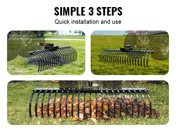 VEVOR Tow Behind Landscape Rake, 60" Tow Dethatcher with 21 Steel Coil ...