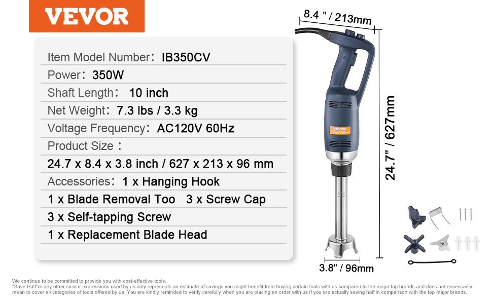 VEVOR Commercial Immersion Blender 350W Heavy Duty Hand Mixer for Soup ...