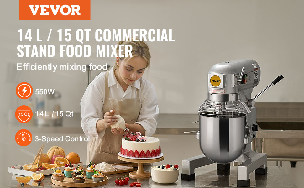 VEVOR Commercial Food Mixer 14L 3-Speed Stand Dough Mixer 550W for ...