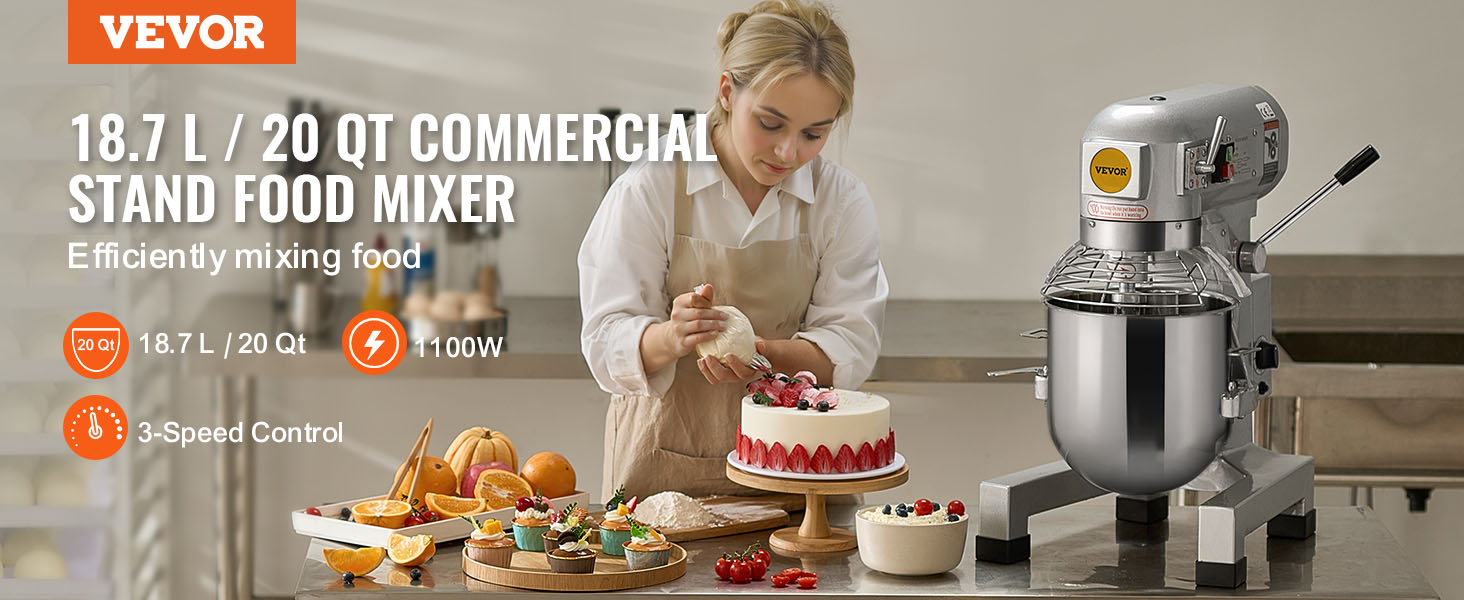 VEVOR Commercial Food Mixer 18,7L 3-hastighets Stand Deg Mixer 1100W för restaurang | VEVOR EU