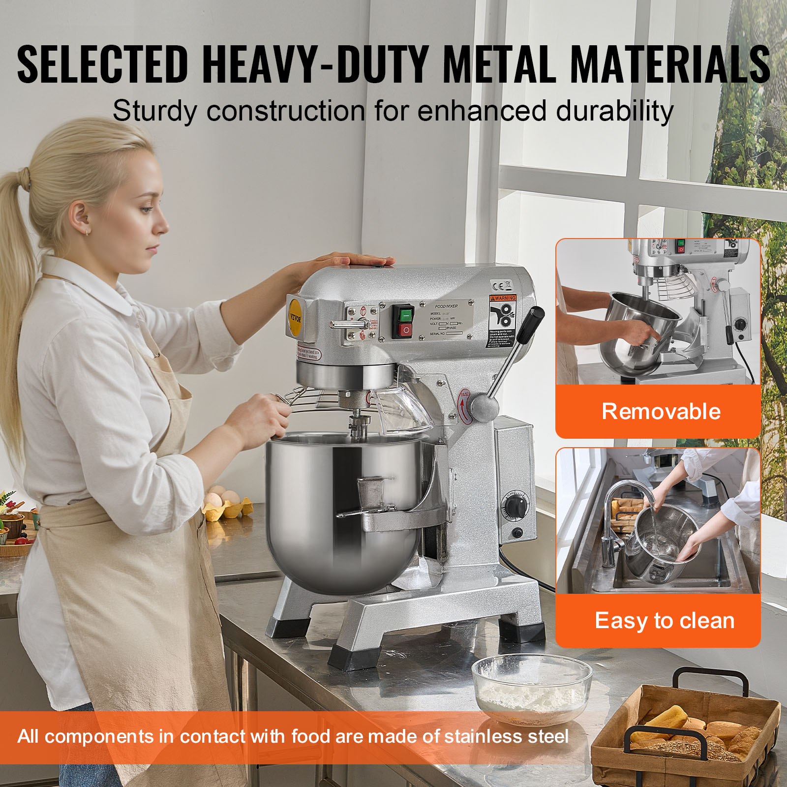 10/15/20/30 QT Commercial Food Dough Mixer 3-Speed Stand Electric Dough ...