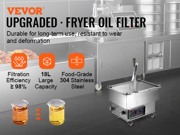 VEVOR Mobile Fryer Filter, 18L Oil Tank Capacity, Oil Filtration System ...