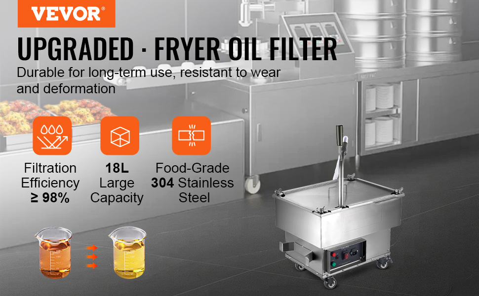 VEVOR Mobile Fryer Filter, 18L Oil Tank Capacity, Oil Filtration System ...
