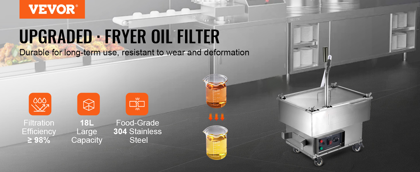 VEVOR Mobile Fryer Filter, 18L Oil Tank Capacity, Oil Filtration System ...