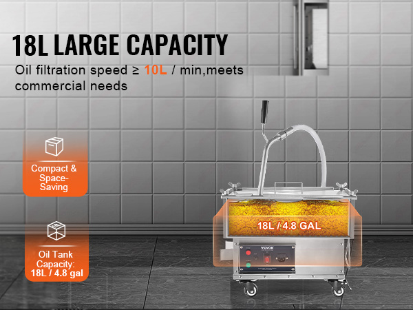 VEVOR Mobile Fryer Filter, 18L Oil Tank Capacity, Oil Filtration System ...