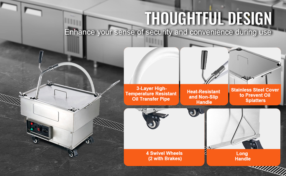 VEVOR Mobile Fryer Filter, 18L Oil Tank Capacity, Oil Filtration System ...