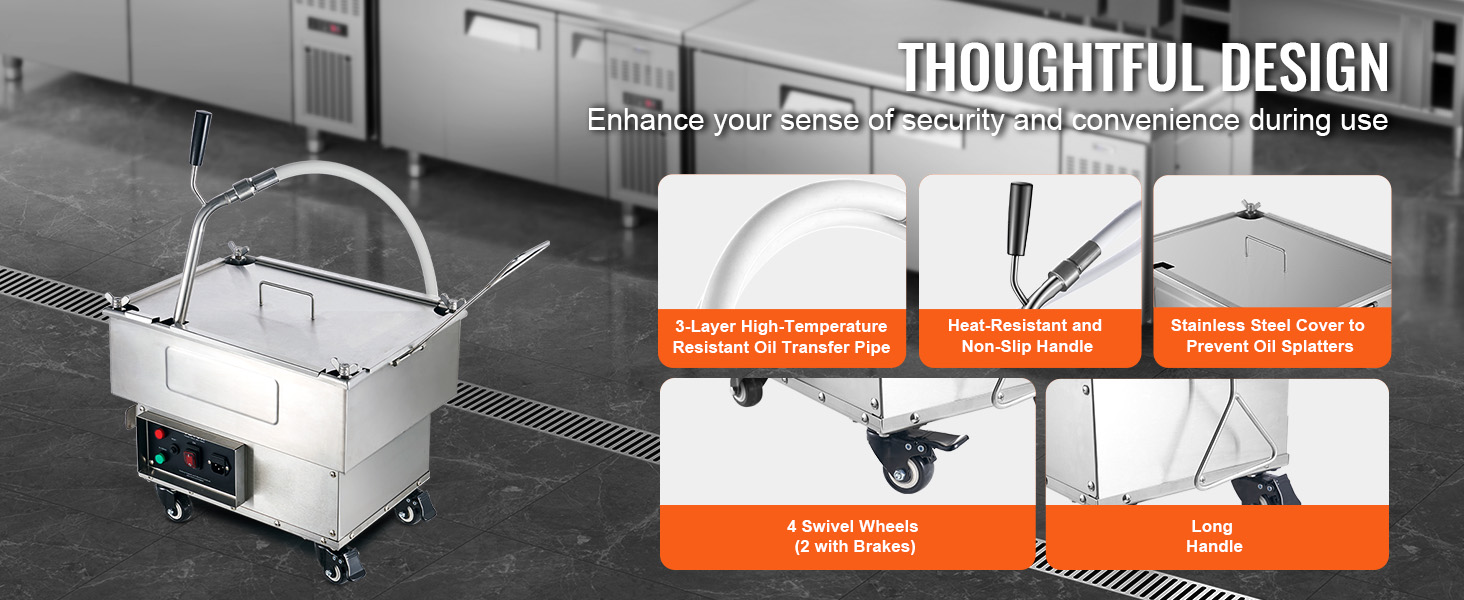 VEVOR Mobile Fryer Filter, 18L Oil Tank Capacity, Oil Filtration System ...