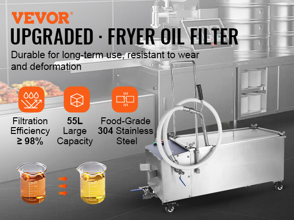 VEVOR Mobile Fryer Filter, 55L Oil Tank Capacity, Oil Filtration System ...
