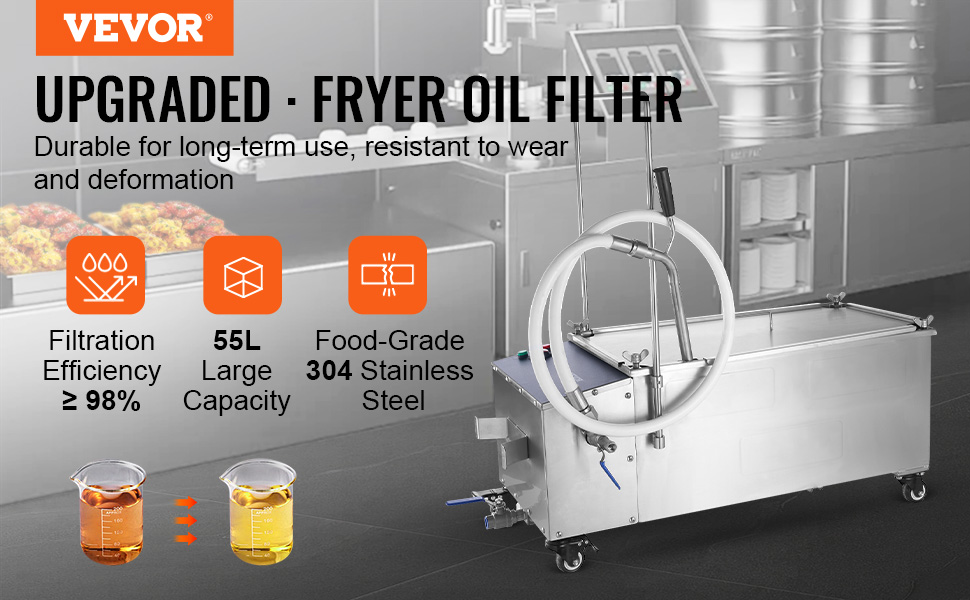 VEVOR Mobile Fryer Filter, 55L Oil Tank Capacity, Oil Filtration System ...