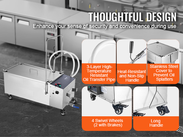 VEVOR Mobile Fryer Filter, 55L Oil Tank Capacity, Oil Filtration System ...