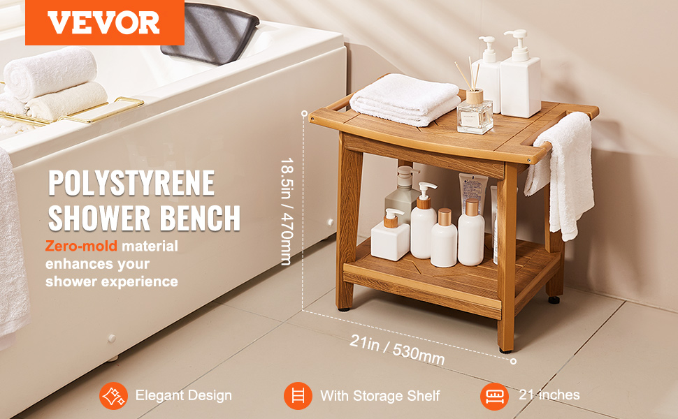 VEVOR Poly Lumber Shower Bench 21 x 14 x 18.5 in Shower Stool Chair for ...