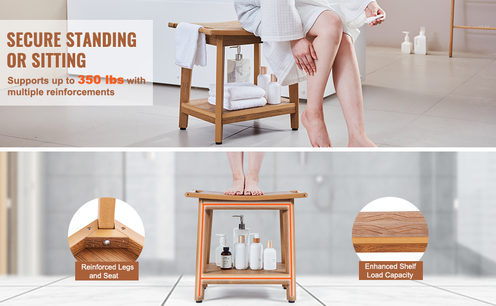 VEVOR Poly Lumber Shower Bench 21 x 14 x 18.5 in Shower Stool Chair for ...