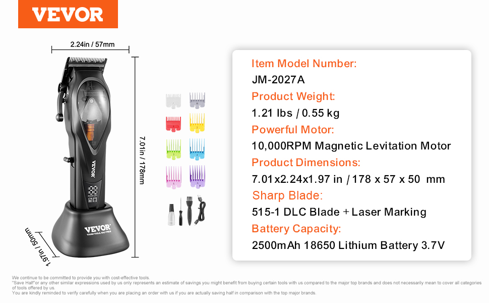 VEVOR Professional Hair Clipper Men's Barber Clipper 10000RPM & DLC ...