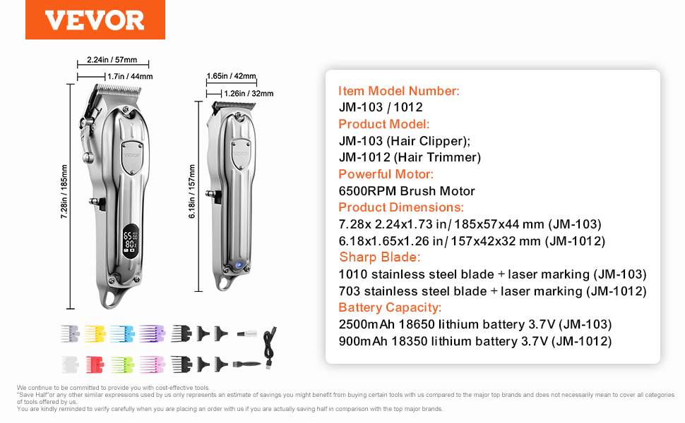 VEVOR Professional Hair Clipper for Men Cordless Barber Clipper and ...