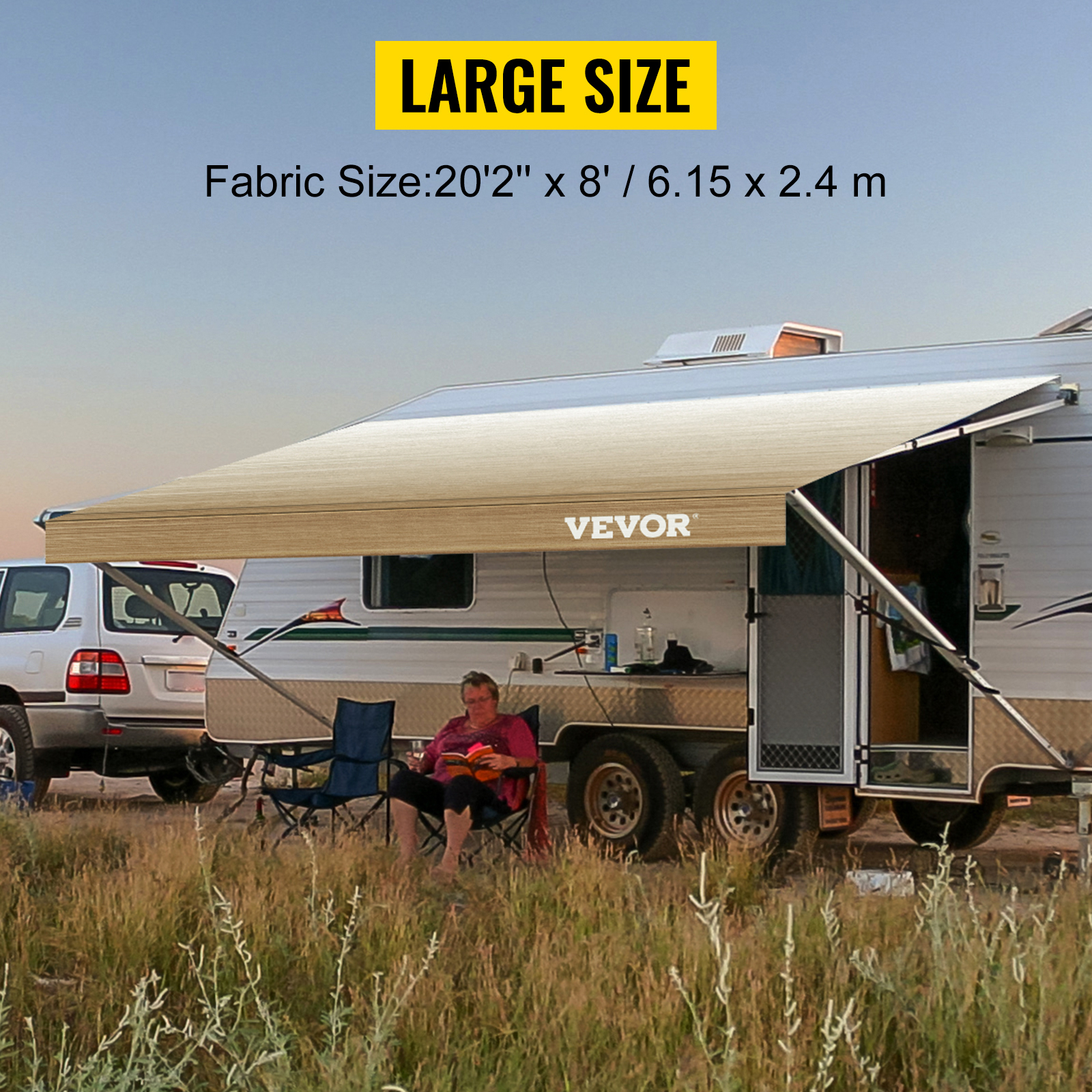 VEVOR RV Awning 21 ft, Awning Replacement Fabric 20'2", Brown Fade RV ...
