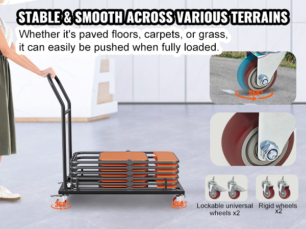 VEVOR Folding Chair Dolly, Iron Commercial Cart with 12 Chairs Capacity ...