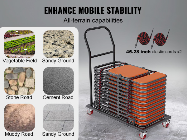 VEVOR Folding Chair Dolly, Iron Commercial Cart with 12 Chairs Capacity ...