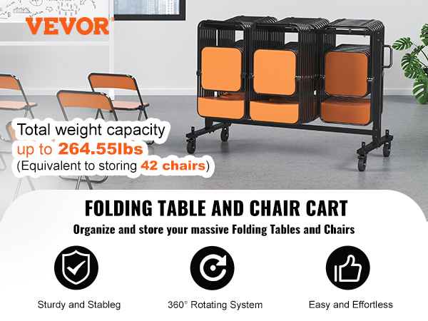 VEVOR Folding Chair Cart, Single Layer Mobile Stackable Chair Dolly ...