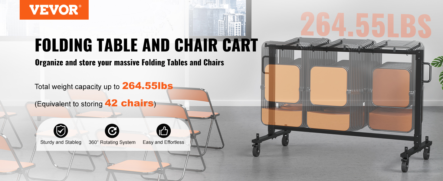 VEVOR Folding Chair Cart, Single Layer Mobile Stackable Chair Dolly ...
