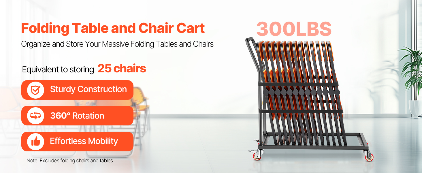 VEVOR Folding Chair Rack Cart for 25 Chairs of 300 LBS L-shape Vertical ...