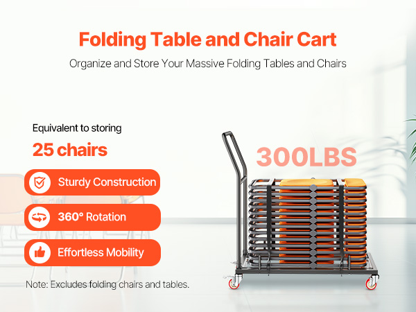 Folding Chair Rack Cart for 25 Chairs of 300 LBS L-shape Horizontal ...