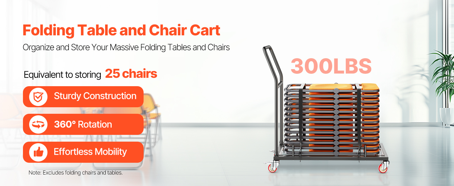 Folding Chair Rack Cart for 25 Chairs of 300 LBS L-shape Horizontal ...