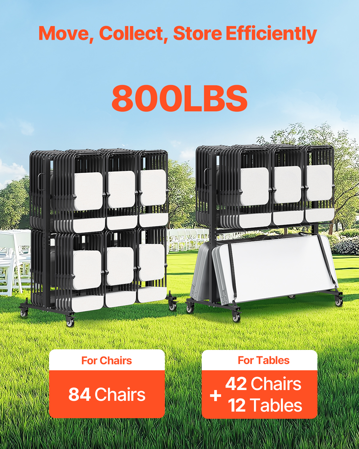 Mophorn Folding Chair Rack, 800 LBS Capacity, Heavy-duty Cart for 84 ...