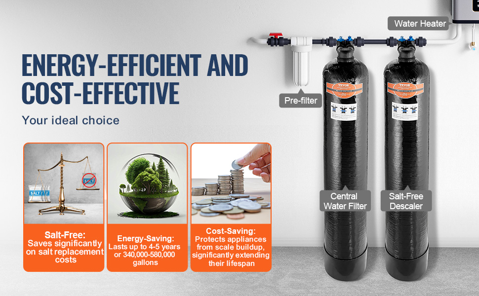 VEVOR Whole House Salt Free Descaler Water Descaler System for 5-8 ...