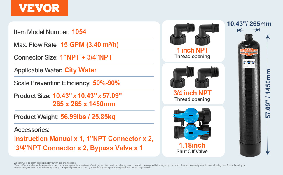 Whole House Salt Free Descaler Water Descaler System for 5-8 Person ...