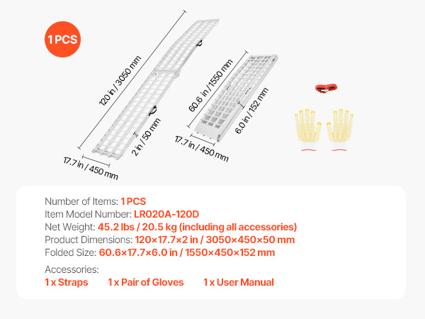 1000 lbs Aluminum Ramps 1Pcs Heavy-duty Loading Ramps with Handles ...