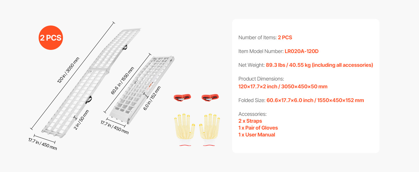 2000 lbs Aluminum Ramps 2Pcs Heavy-duty Loading Ramps with Handles ...