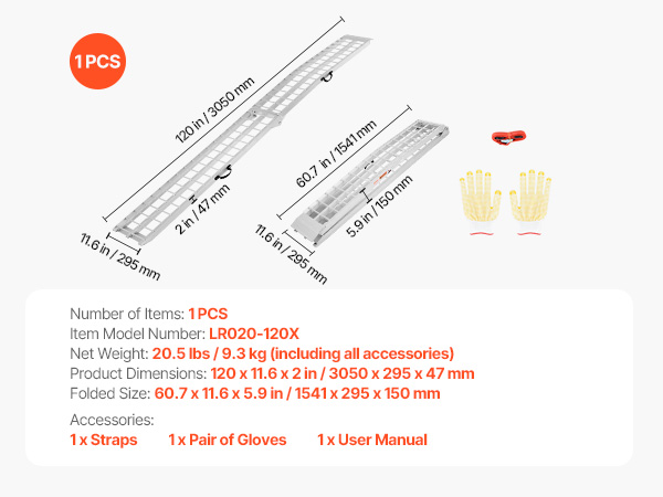 600 lbs Aluminum Ramps 1Pcs Heavy-duty Loading Ramps with Handles ...