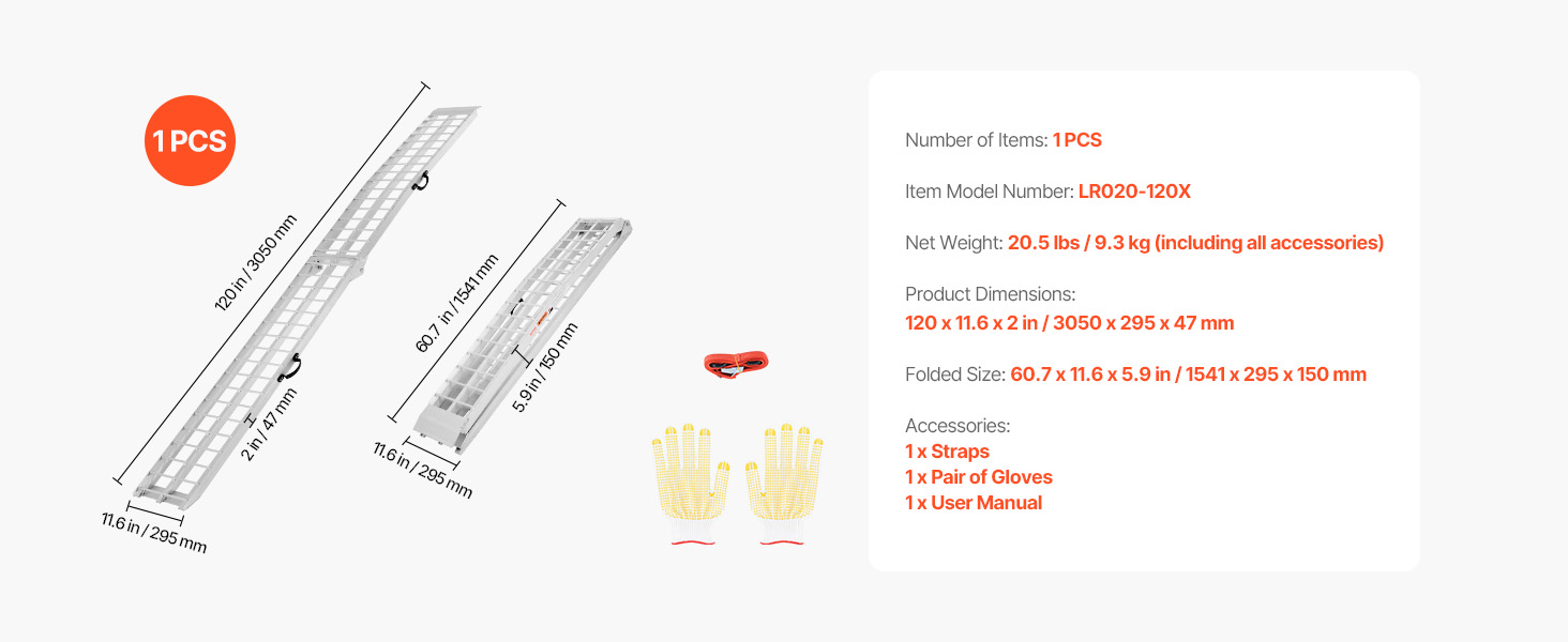 600 lbs Aluminum Ramps 1Pcs Heavy-duty Loading Ramps with Handles ...