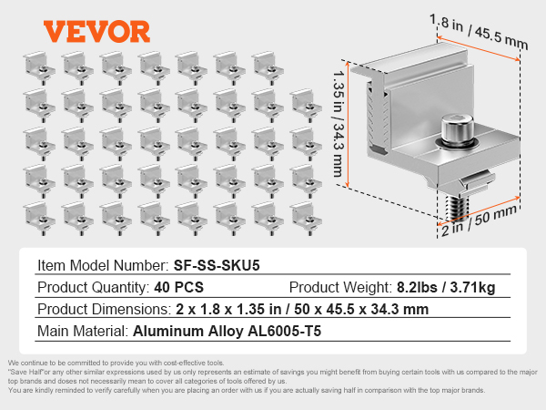 VEVOR Solar Panel Z Mounting Bracket 35-50mm Adjustable Bracket End ...