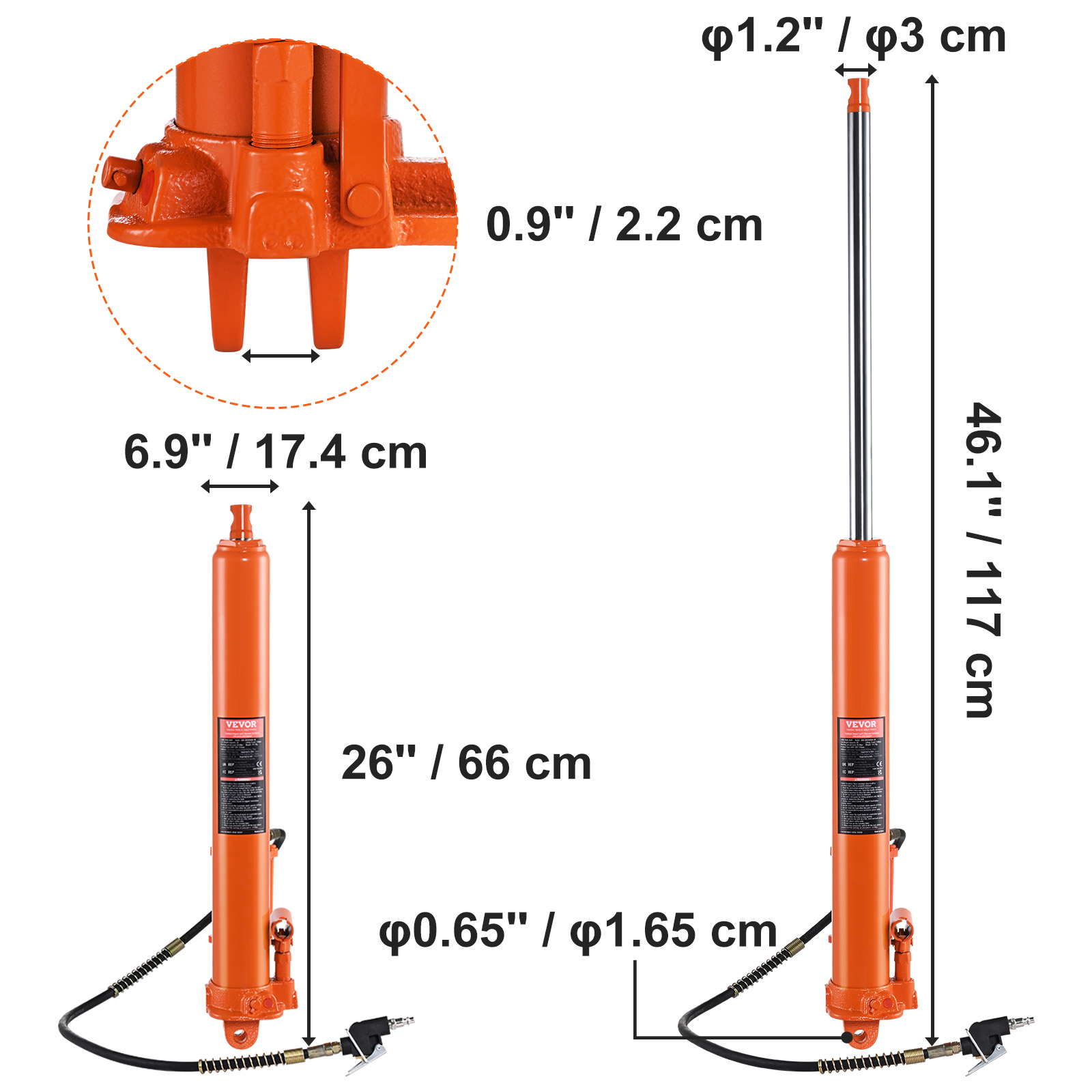 VEVOR Hydraulic Long Ram Jack, 8 Ton Engine Hoist Cylinder with Air ...