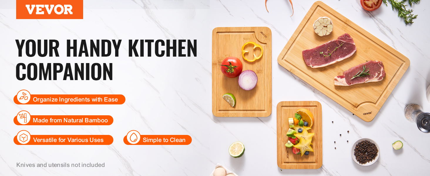 VEVOR Bamboo Cutting Board Premium Versatile Cut Board with Built-in ...