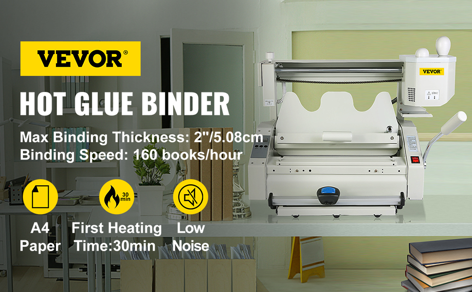 VEVOR Wireless Glue Book Binding Machine A4 Manual Hot Glue Book Binder 110V with Milling Spine ...